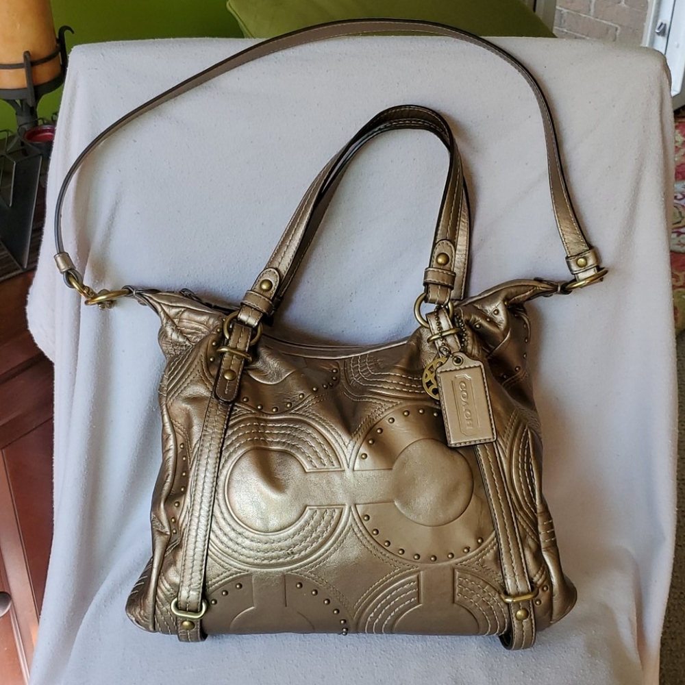 Coach Gold Studded Leather Satchel - Gem